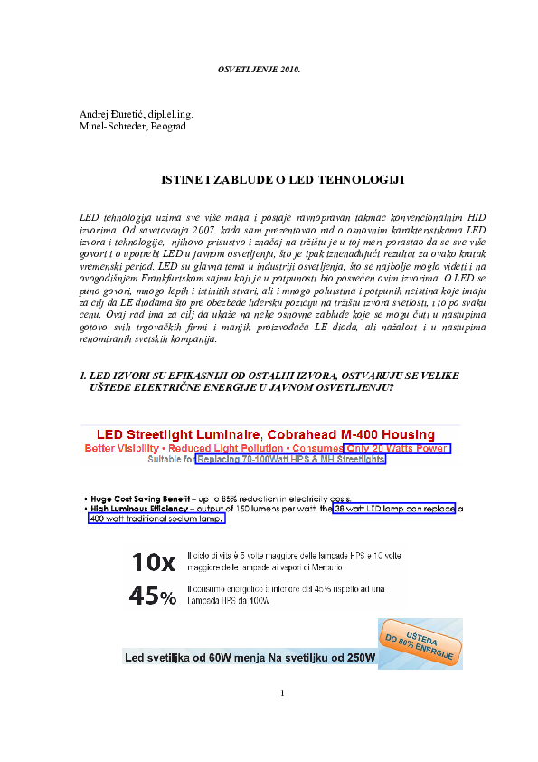 (PDF) ISTINE I ZABLUDE O LED TEHNOLOGIJI
