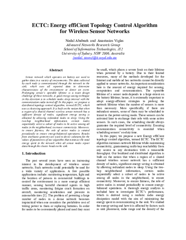 (PDF) ECTC: Energy effiCient Topology Control Algorithm for Wireless ... (PDF) ECTC: Energy effiCient Topology Control Algorithm for Wireless ...