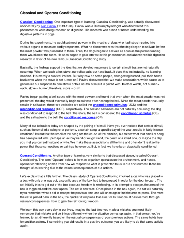(PDF) Introduction to Classical and Operant Conditioning
