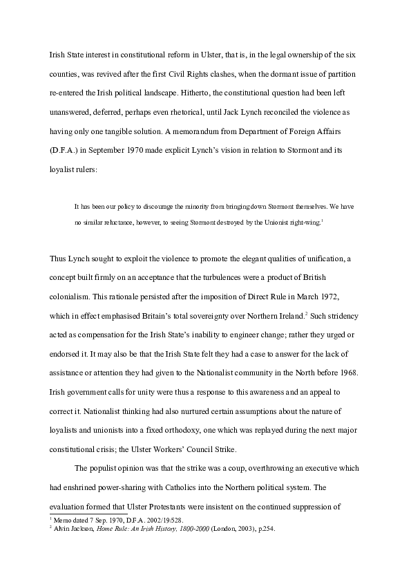 (DOC) Ulster Loyalism, Ulster Unionism and the Irish State, 1972-1982