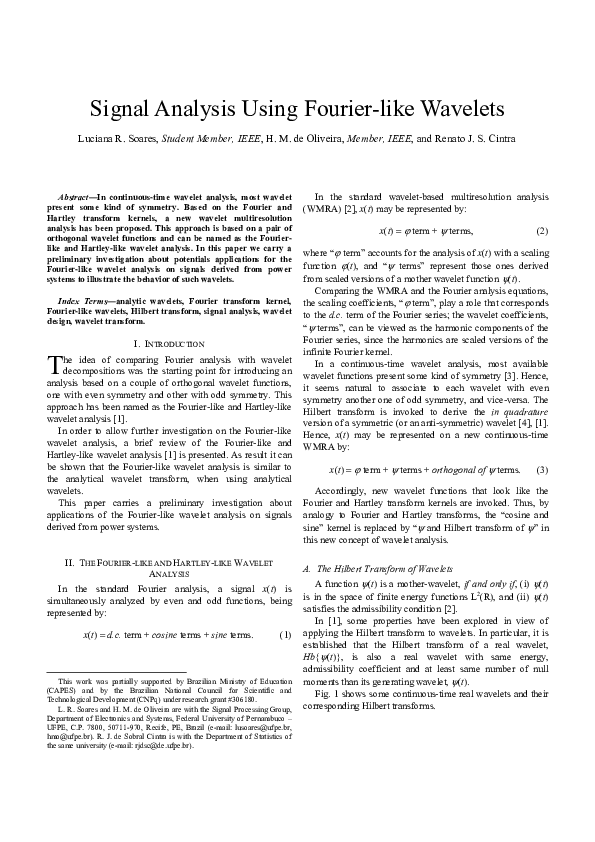 (PDF) Signal Analysis Using Fourier-like Wavelets