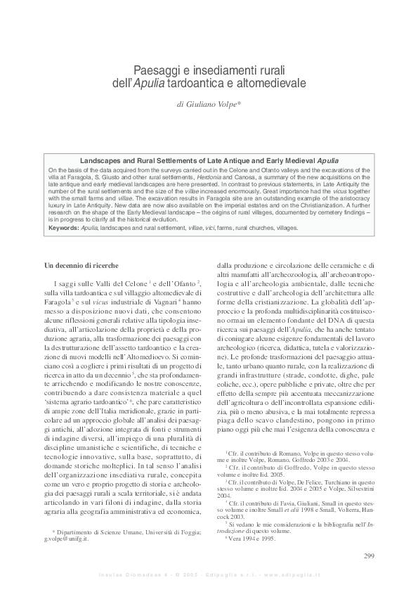(PDF) G. Volpe, Paesaggi e insediamenti rurali dell’Apulia tardoantica ...