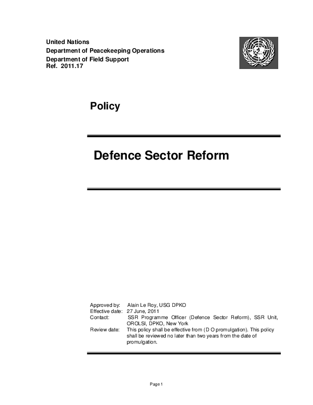 (PDF) Defence Sector Reform POLICY ON DEFENCE SECTOR REFORM