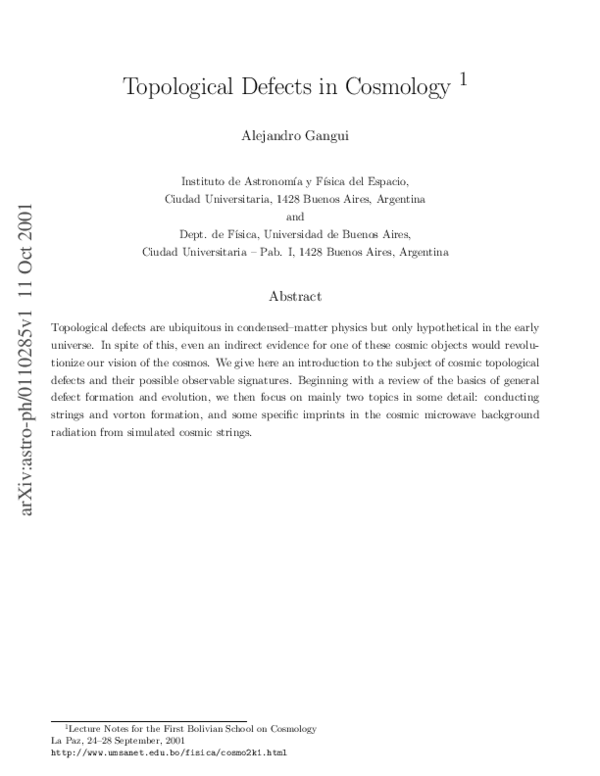 (PDF) Topological Defects in Cosmology