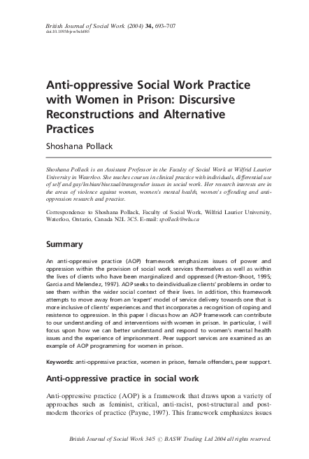 (PDF) Anti-oppressive Social Work Practice with Women in Prison ...