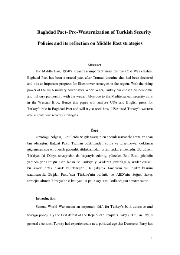 (DOC) Baghdad Pact- Pro-Westernization Of Turkish Security Policies And ...