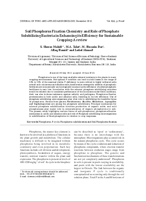 (PDF) Soil Phosphorus Fixation Chemistry and Role of Phosphate ...