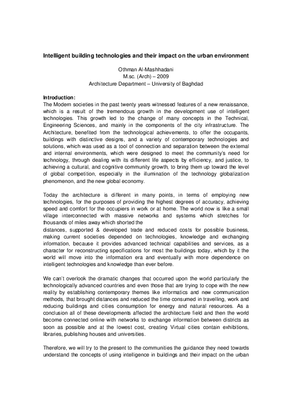 (PDF) Intelligent building technologies and their impact on the urban ...