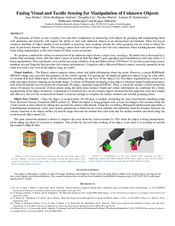 (PDF) Fusing Visual and Tactile Sensing for Manipulation of Unknown Objects