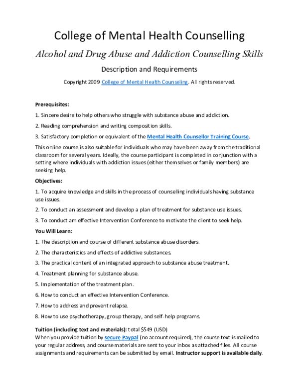 (PDF) ALCOHOL AND DRUG ABUSE AND ADDICTION COUNSELING SKILLS