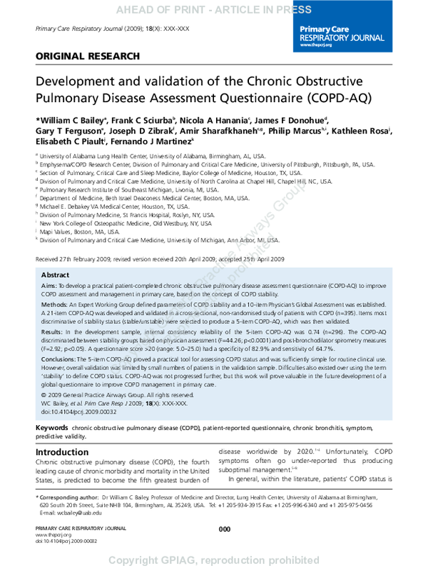 (PDF) Development and validation of the Chronic Obstructive Pulmonary ...