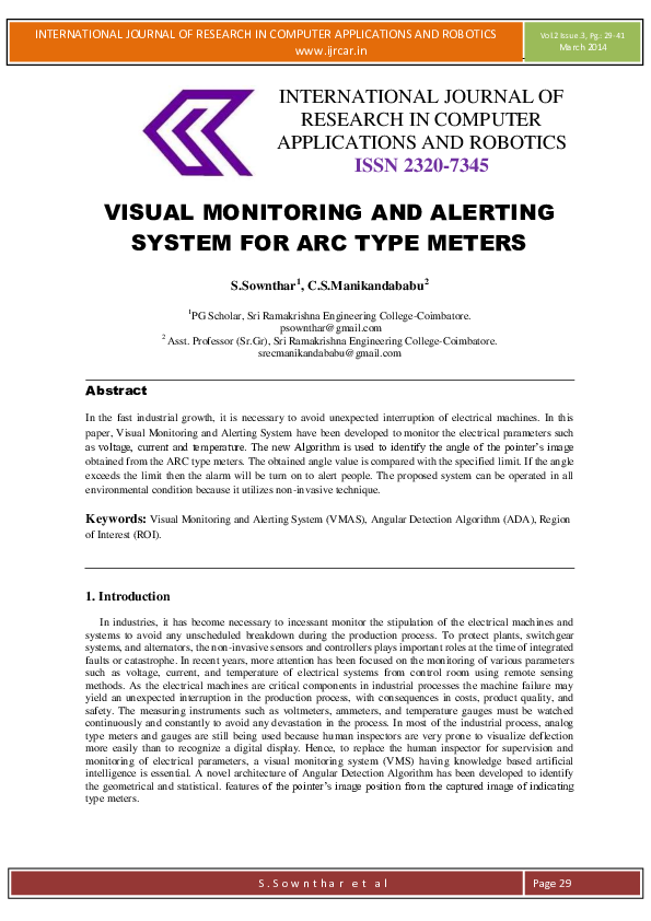 VISUAL MONITORING AND ALERTING SYSTEM FOR ARC TYPE METERS