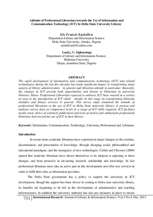(PDF) Attitude of Professional Librarians towards the Use of Information and Communication ...