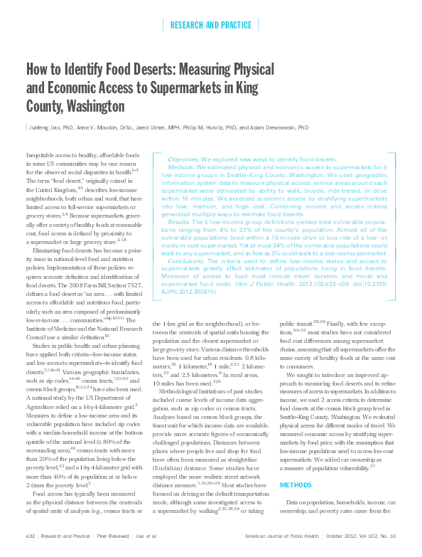 (PDF) How to Identify Food Deserts: Measuring Physical and Economic ...