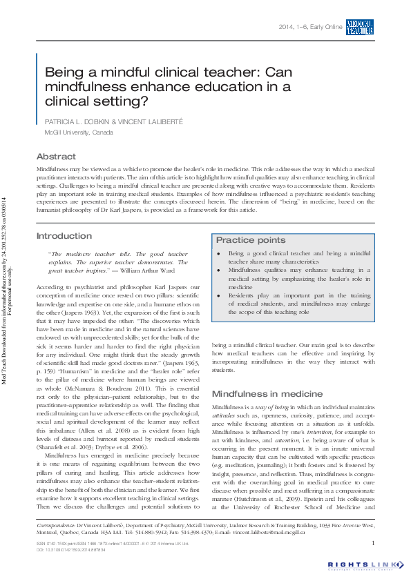 (PDF) Being a mindful clinical teacher: Can mindfulness enhance ...