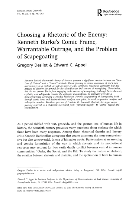 (PDF) Choosing a Rhetoric of the Enemy: Kenneth Burke's Comic Frame ...