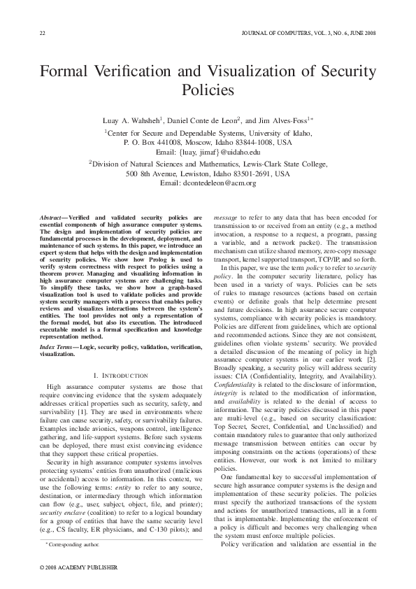 Pdf Formal Verification And Visualization Of Security Policies