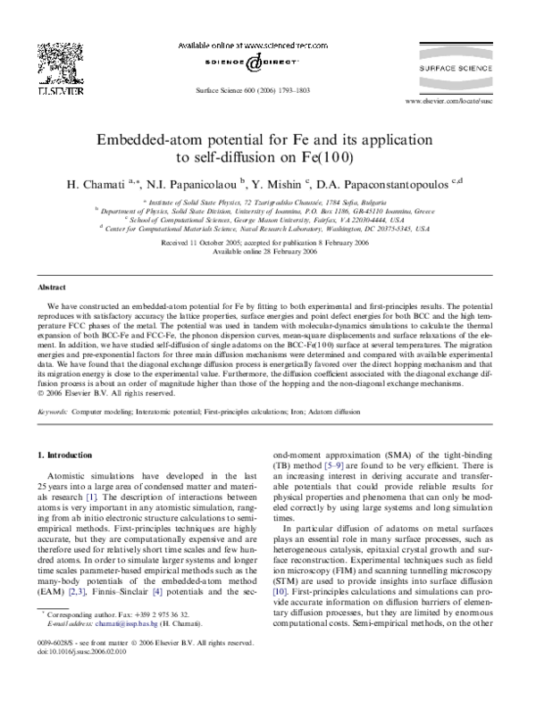 (PDF) Embedded-atom potential for Fe and its application to self ...
