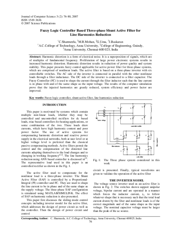Fuzzy Logic Controller Based Three Phase Shunt Active Filter For Line