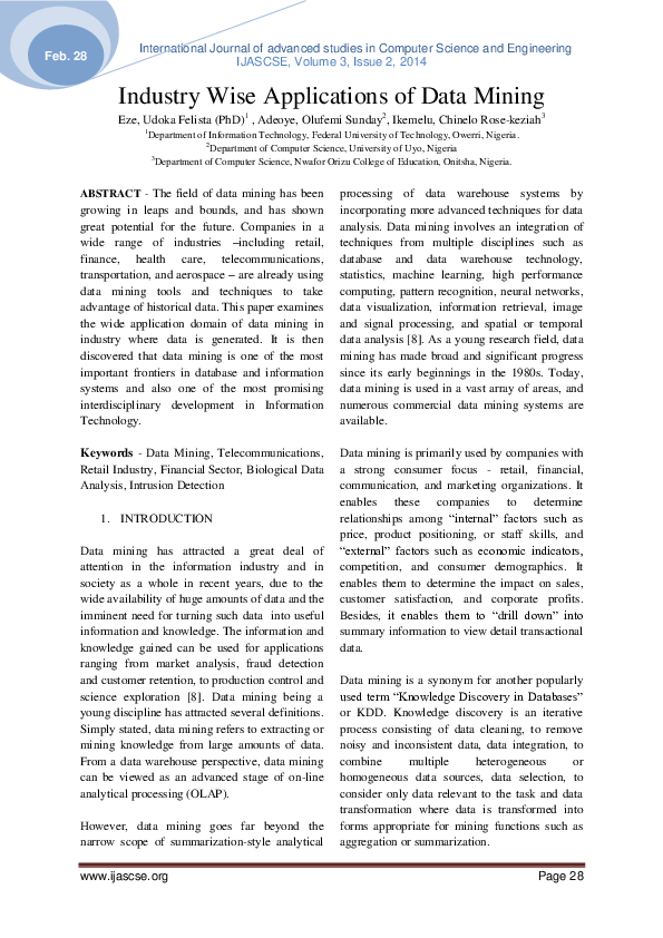 (PDF) Industry Wise Applications of Data Mining