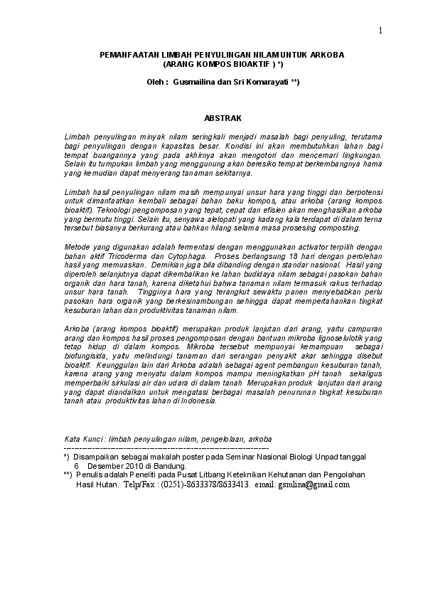 Doc Pemanfaatan Limbah Penyulingan Nilam Untuk Arang Kompos Bioaktif