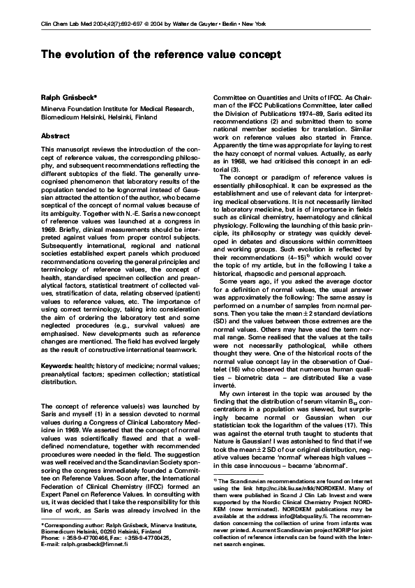 (PDF) The evolution of the reference value concept