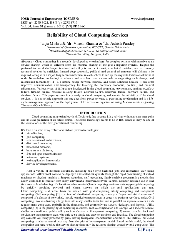(PDF) Reliability of Cloud Computing Services