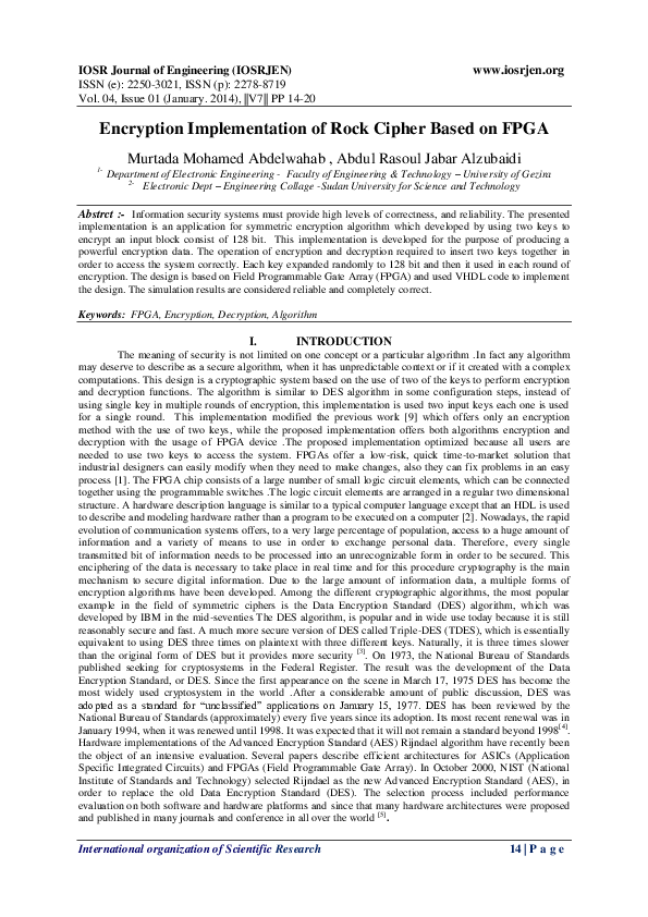 Pdf Iosr Journal Of Engineering Iosrjen Encryption Implementation Of Rock Cipher Based On