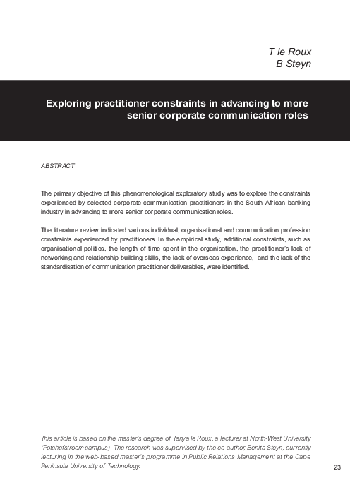 (PDF) 2006 T le Roux & B Steyn Exploring practitioner constraints in ...