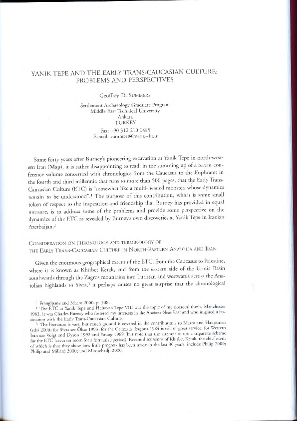 (PDF) Yanik Tepe and the Early Trans-Caucasian Culture: Problems and ...