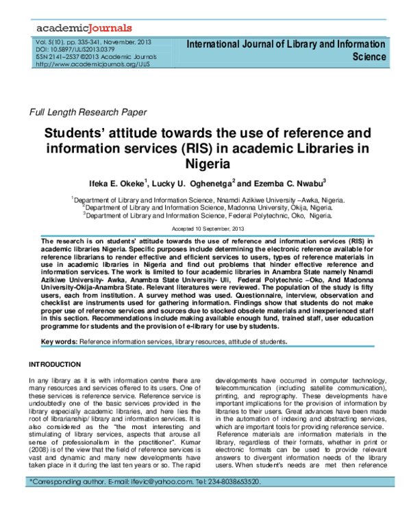 (PDF) Students’ attitude towards the use of reference and information ...