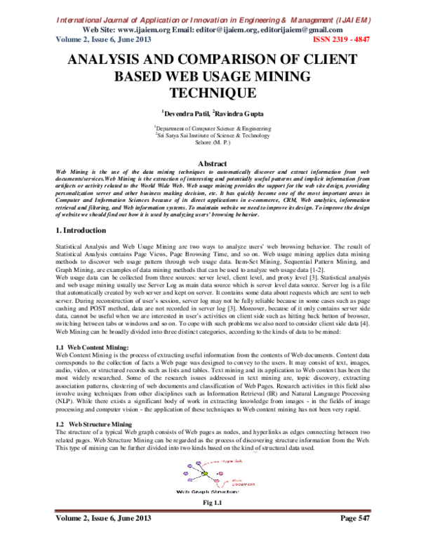 Pdf Analysis And Comparison Of Client Based Web Usage Mining Technique Devendra Patil