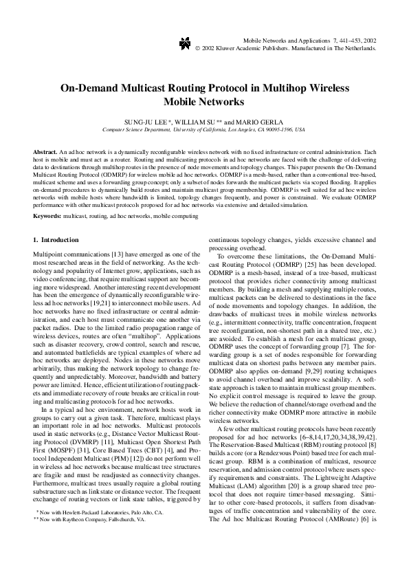 (PDF) On-Demand Multicast Routing Protocol in Multihop Wireless Mobile Networks