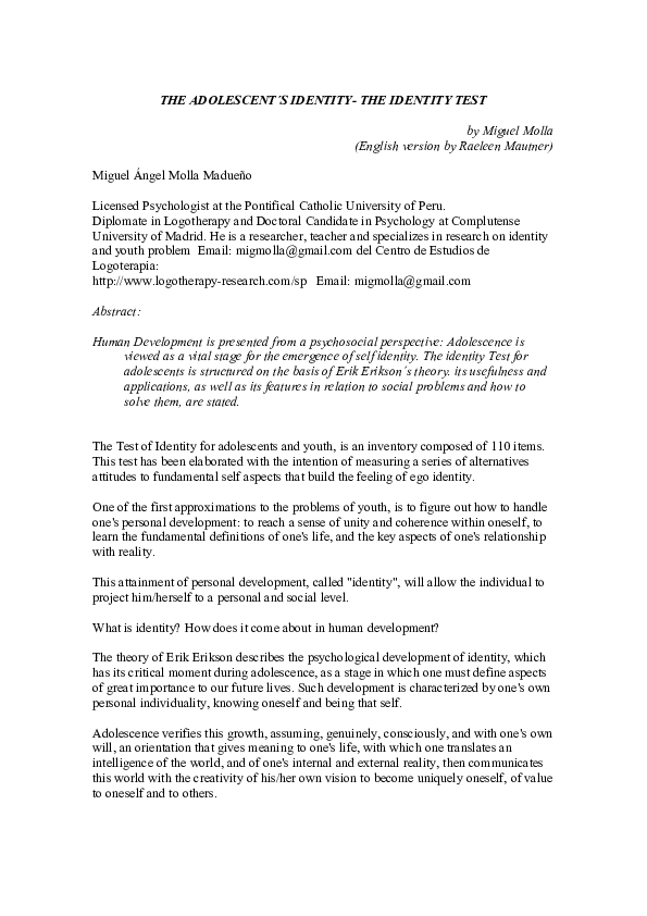 (DOC) THE ADOLESCENTS IDENTITY THE IDENTITY TEST