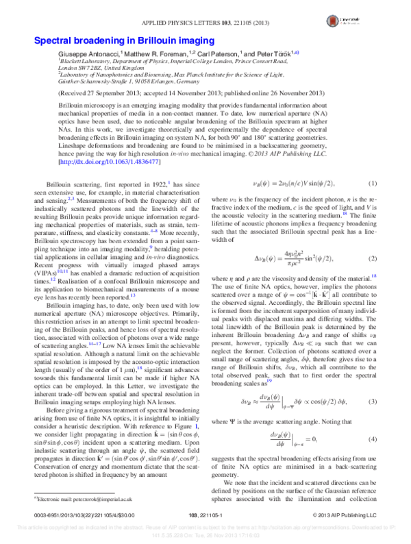 (PDF) Spectral broadening in Brillouin imaging