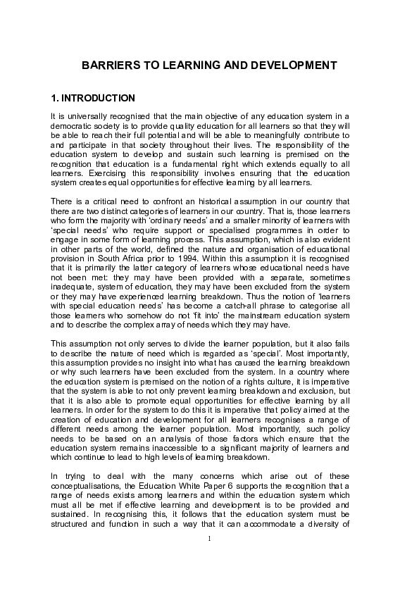 (DOC) Barriers to Learning and develop