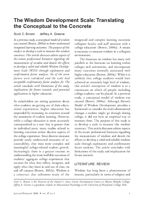 (PDF) The Wisdom Development Scale: Translating the Conceptual to the ...