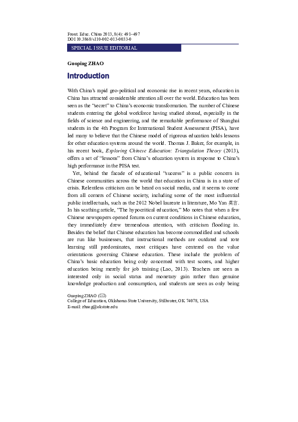 (PDF) Guoping Zhao. 2013. Introduction: The Mission of Chinese ...