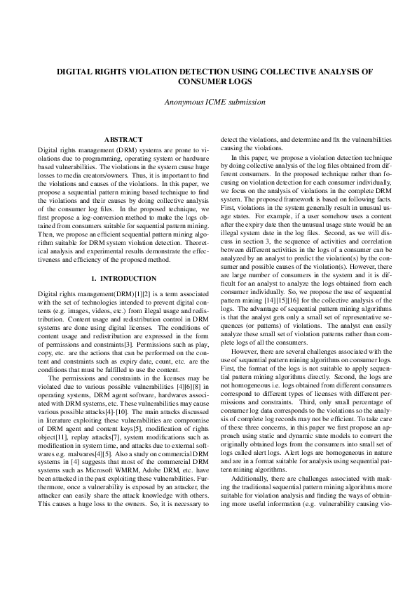 (PDF) DIGITAL RIGHTS VIOLATION DETECTION USING COLLECTIVE ANALYSIS OF ...