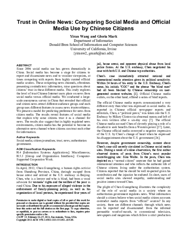 (PDF) Trust in Online News: Comparing Social Media and Official Media ...