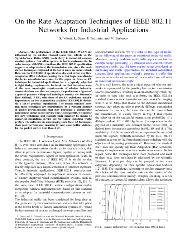 Pdf On The Rate Adaptation Techniques Of Ieee 802 11 Networks For