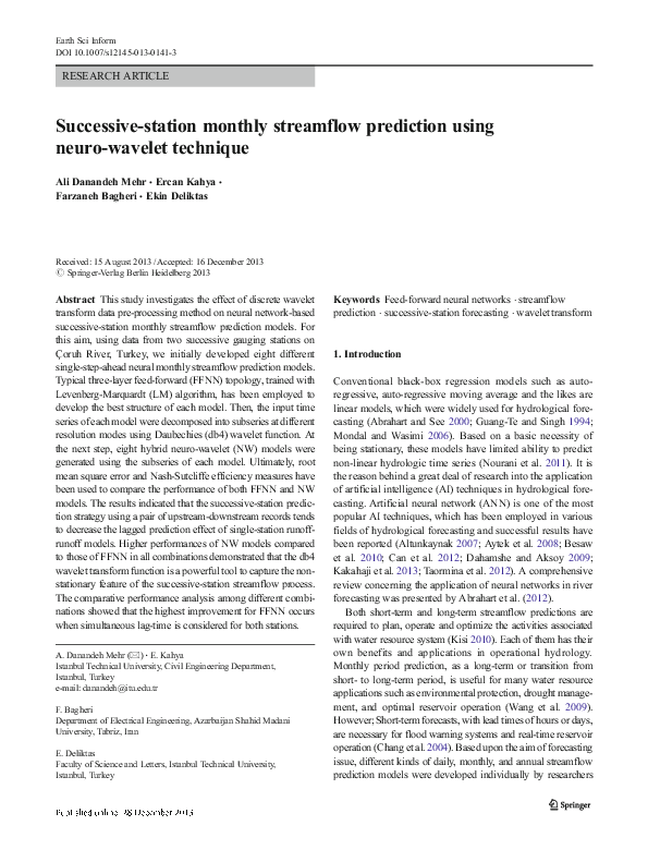 (PDF) Successive-station monthly streamflow prediction using neuro-wavelet technique