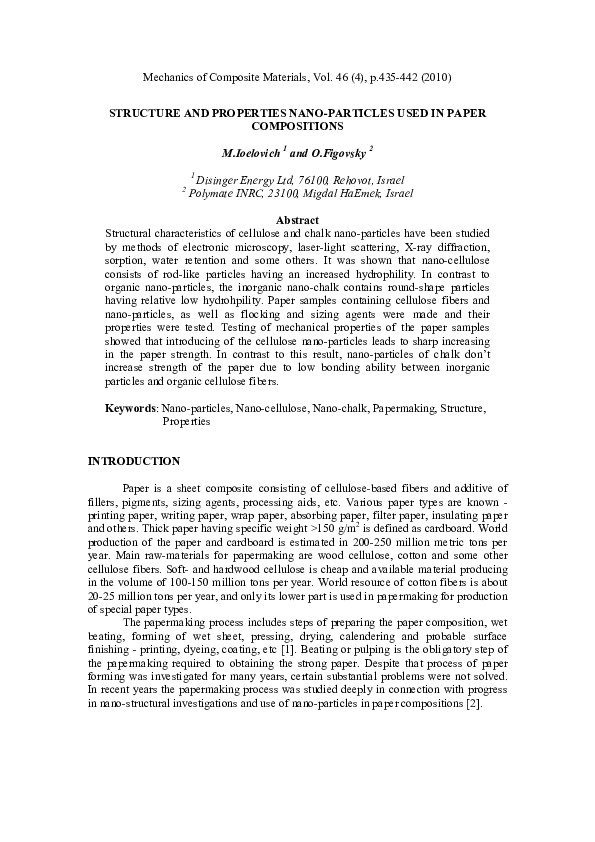 (PDF) Structure and properties of nano-particles used in paper compositions
