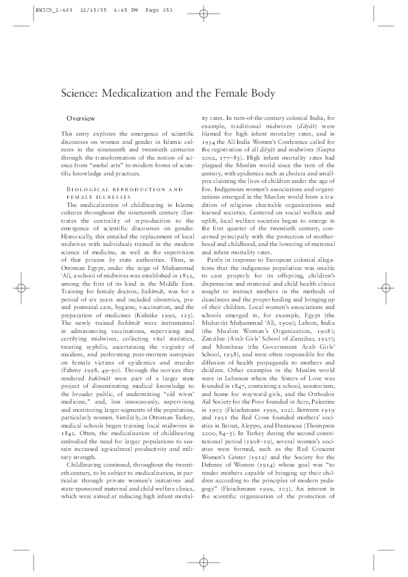 (PDF) Science: Medicalization and the Female Body (Encyclopedia of ...