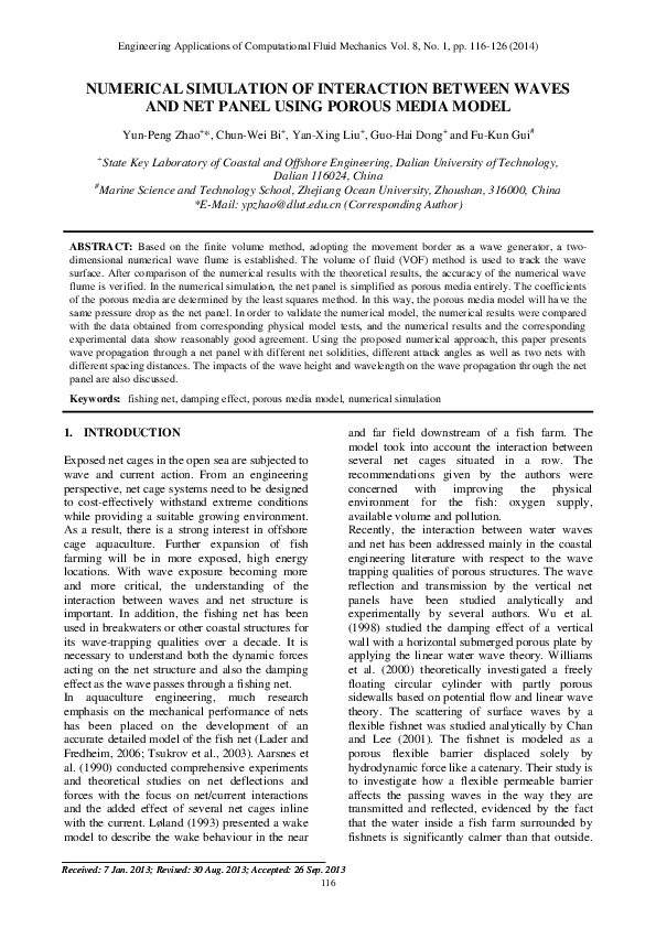 Pdf Numerical Simulation Of Interaction Between Waves And Net Panel Using Porous Media Model