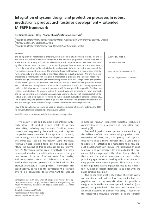 (PDF) Integration of System Design and Production Processes in Robust Mechatronic Product ...
