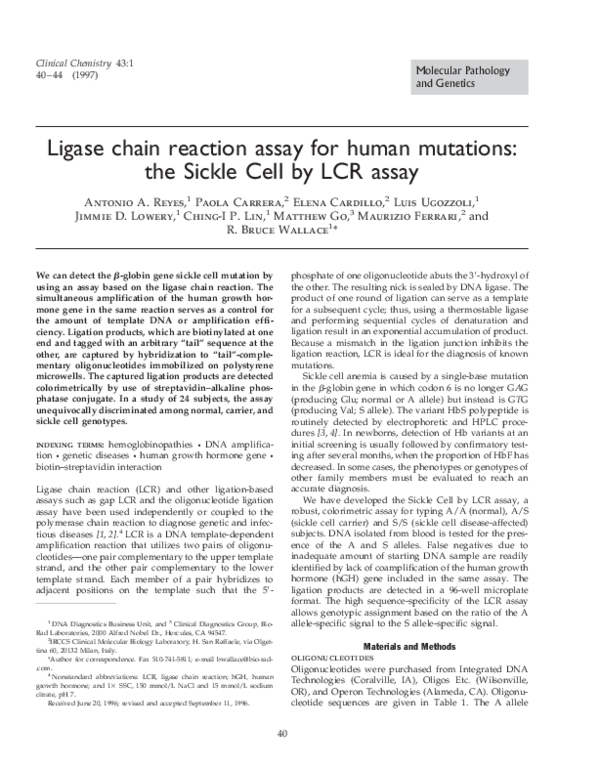 (PDF) Ligase chain reaction assay for human mutations: the Sickle Cell ...