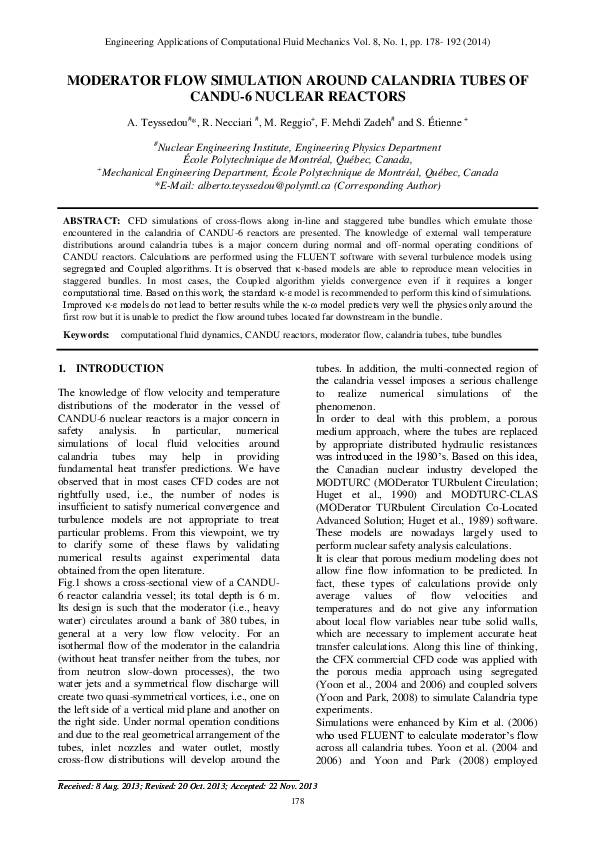 (PDF) Moderator Flow Simulation around Calandria Tubes of CANDU-6 ...