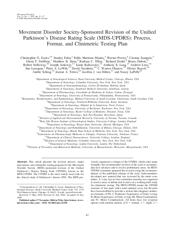 (PDF) Movement Disorder Society-sponsored revision of the Unified ...