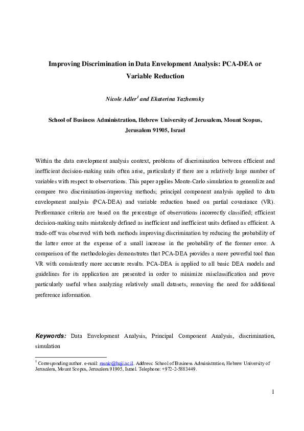 Pdf Improving Discrimination In Data Envelopment Analysis Pca Dea Or Variable Reduction 2155